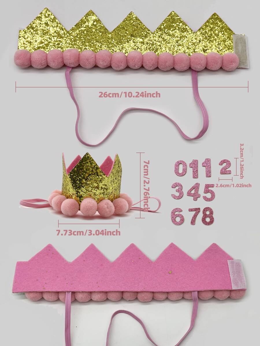 Baby Birthday Party Crown Set Including Furry Crown Hat And Number 0-8 ...