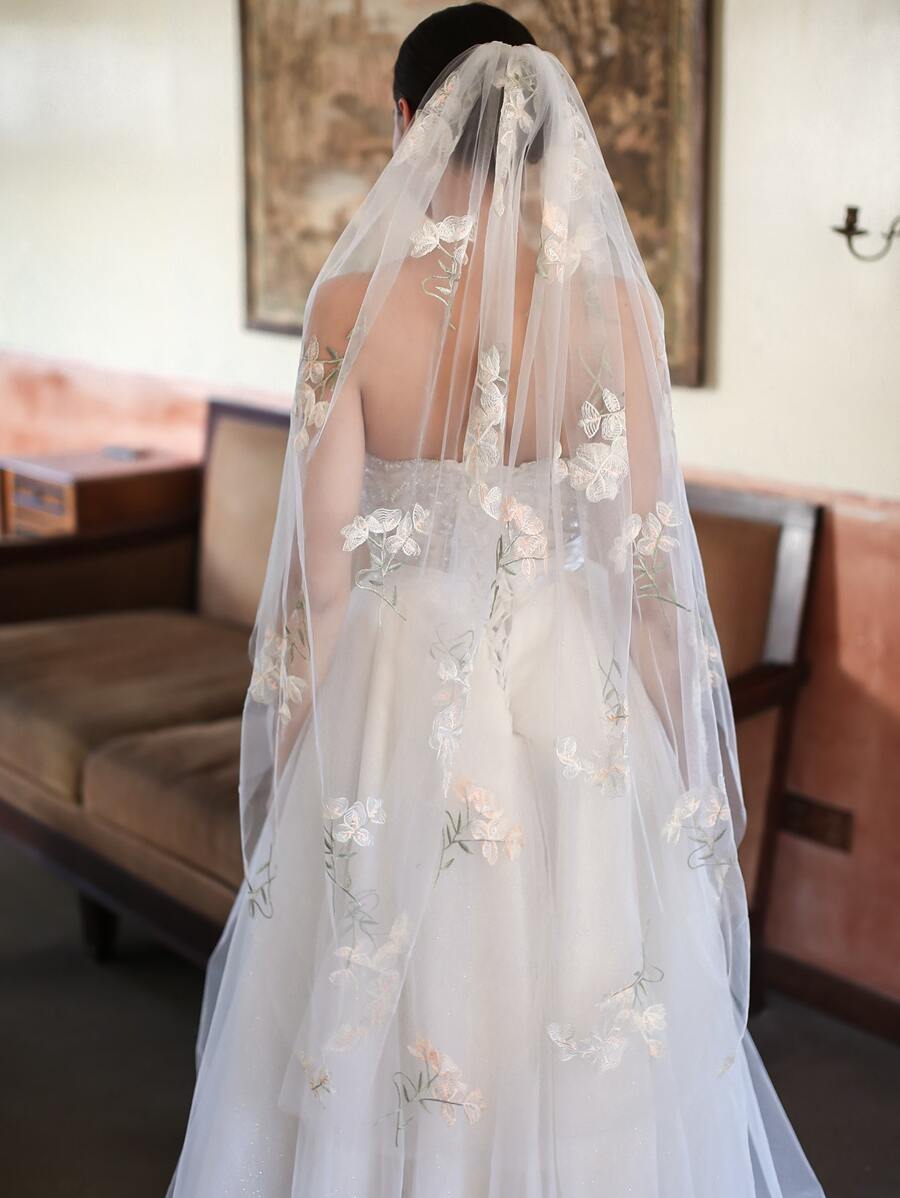 1pc Summer Style Colorful Flower Embroidery Elegant Mid-length Wedding ...