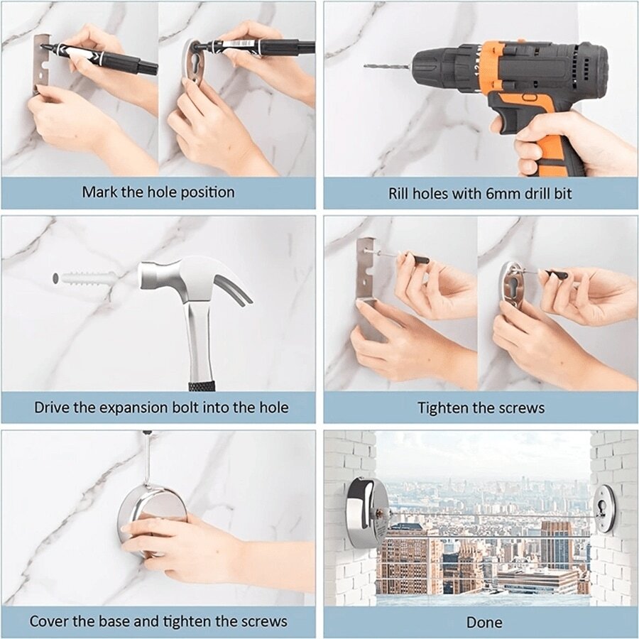 1pc Round Retractable Clothesline, Stainless Steel Wire Laundry Line ...