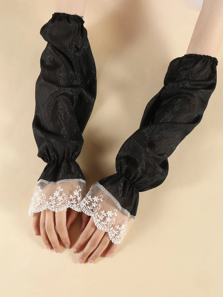 1 Pair Solid Lace Trimmed Arm Sleeves For Sun Protection, Suitable For ...