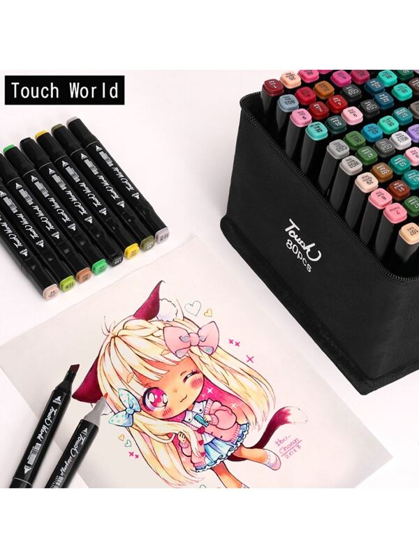 24pcs Touch Dual-tip Marker Set, Alcohol-based & Watercolor Brush Pens ...