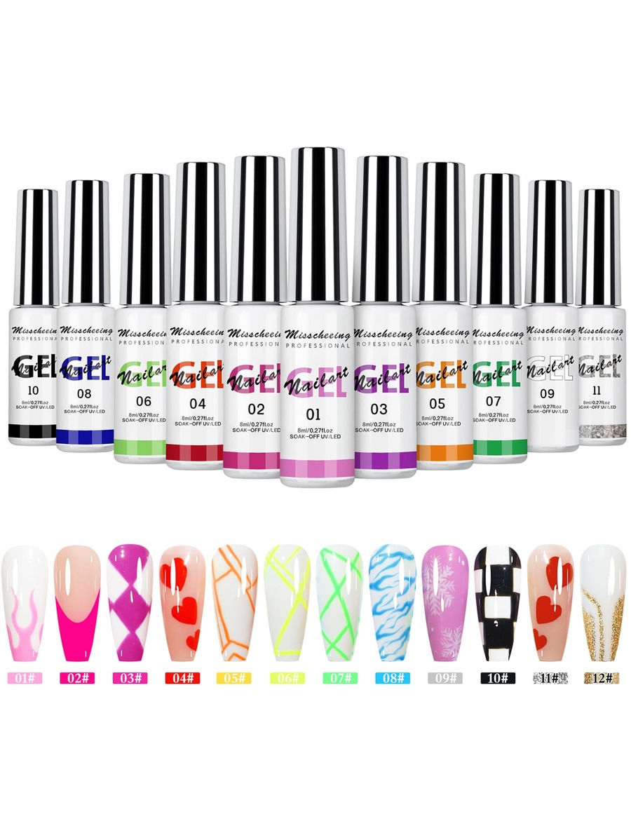 12Pcs/Set Nail Art Metal Wire Drawing Gel, Mirror Effect Gel, Painting ...