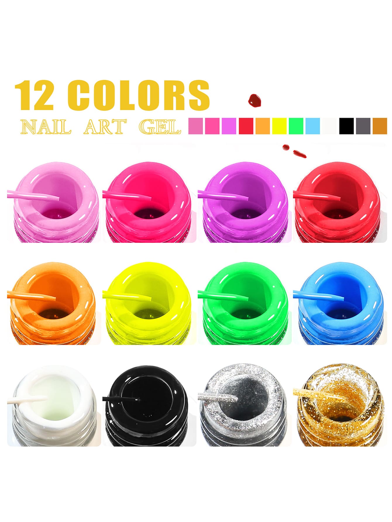 12Pcs/Set Nail Art Metal Wire Drawing Gel, Mirror Effect Gel, Painting ...