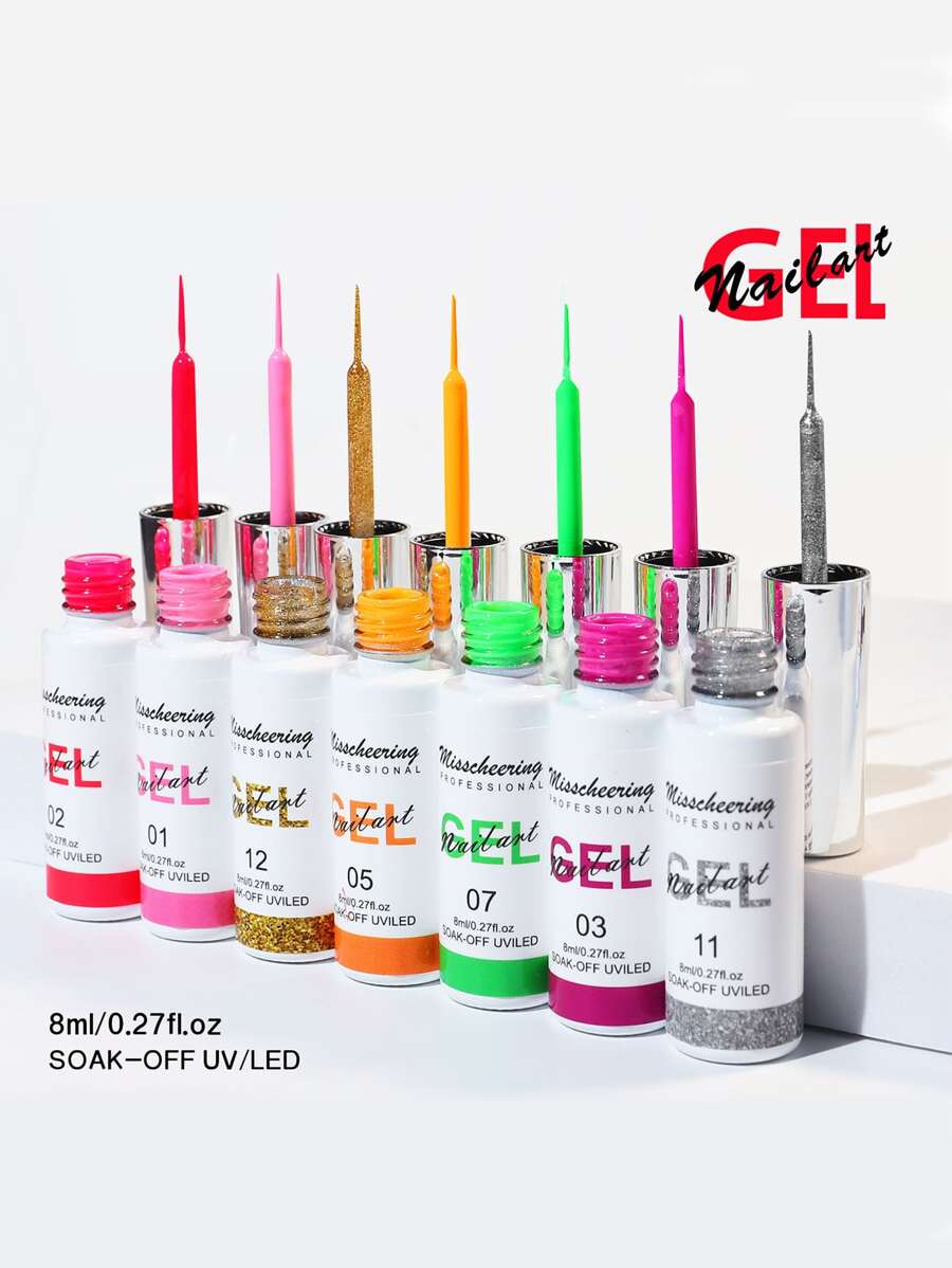 12Pcs/Set Nail Art Metal Wire Drawing Gel, Mirror Effect Gel, Painting ...