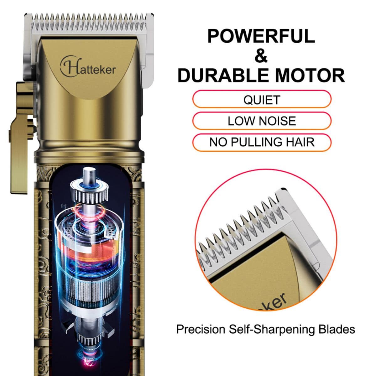 Hatteker Professional Hair Clipper for Men, Cordless Rechargeable Hair Trimmer Eletric Beard ...