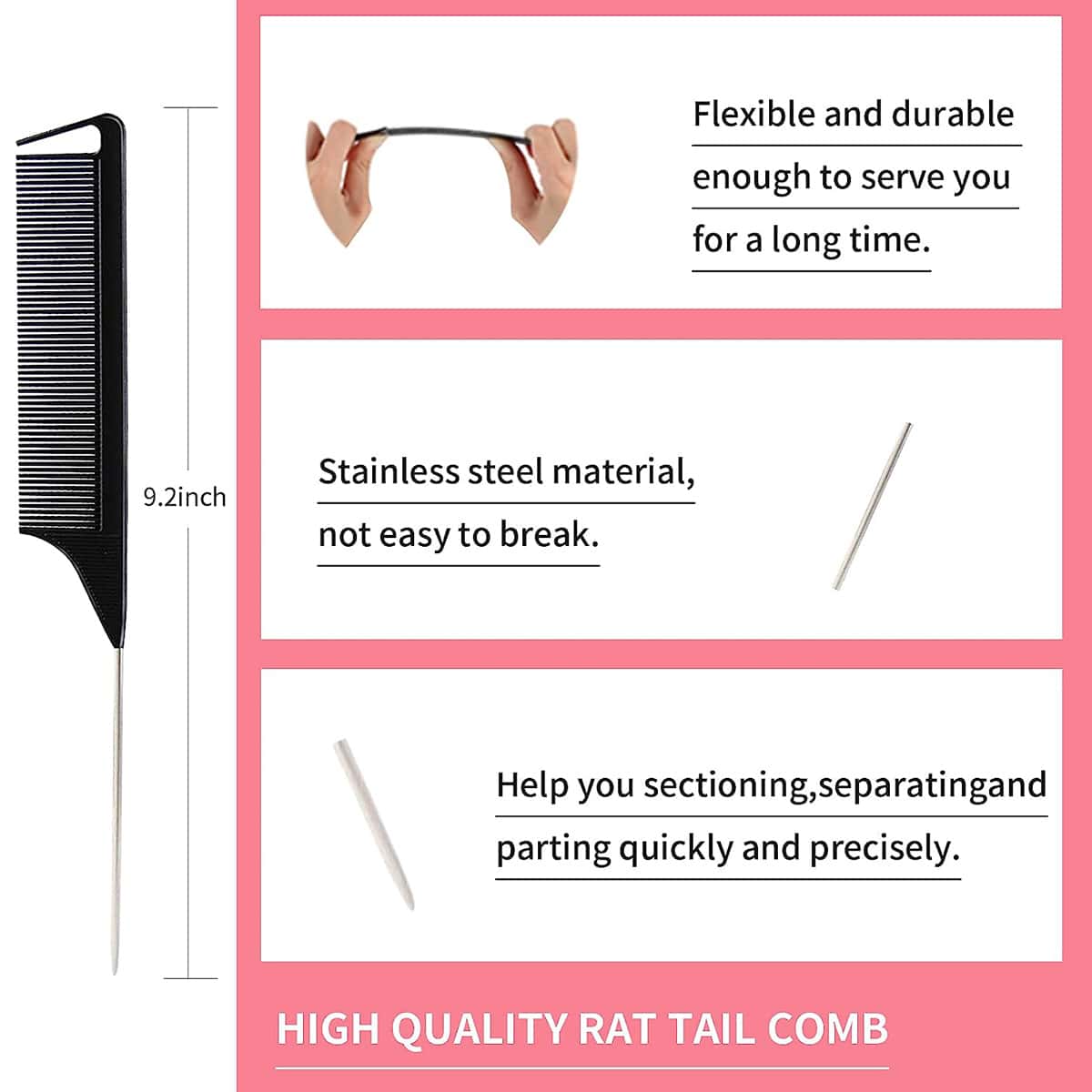 3 Pcs Hair Styling Comb Set Teasing Hair Brush Rat Tail Comb Edge Brush ...