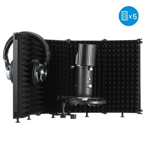 Moukey Microphone Isolation Shield Foldable Mic Shield with Triple ...