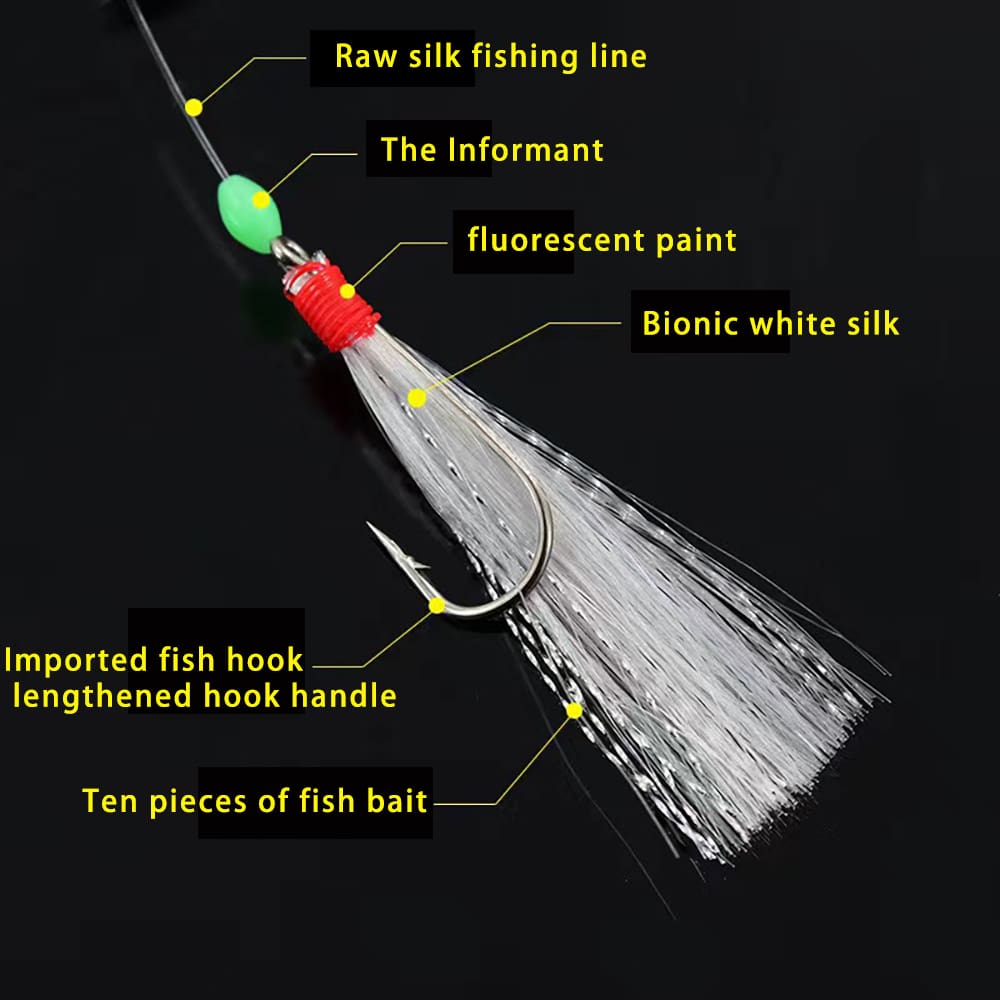 10 Hooks/Set White & Green Feather Hook & White Swordfish Hook With 2/0 ...