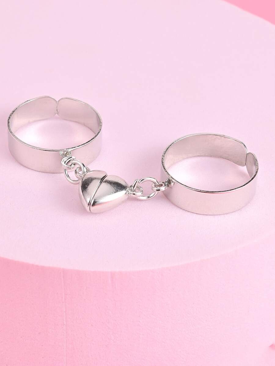 Magnetic Love Heart Shape Adjustable Couples Ring Open Ended Vintage ...
