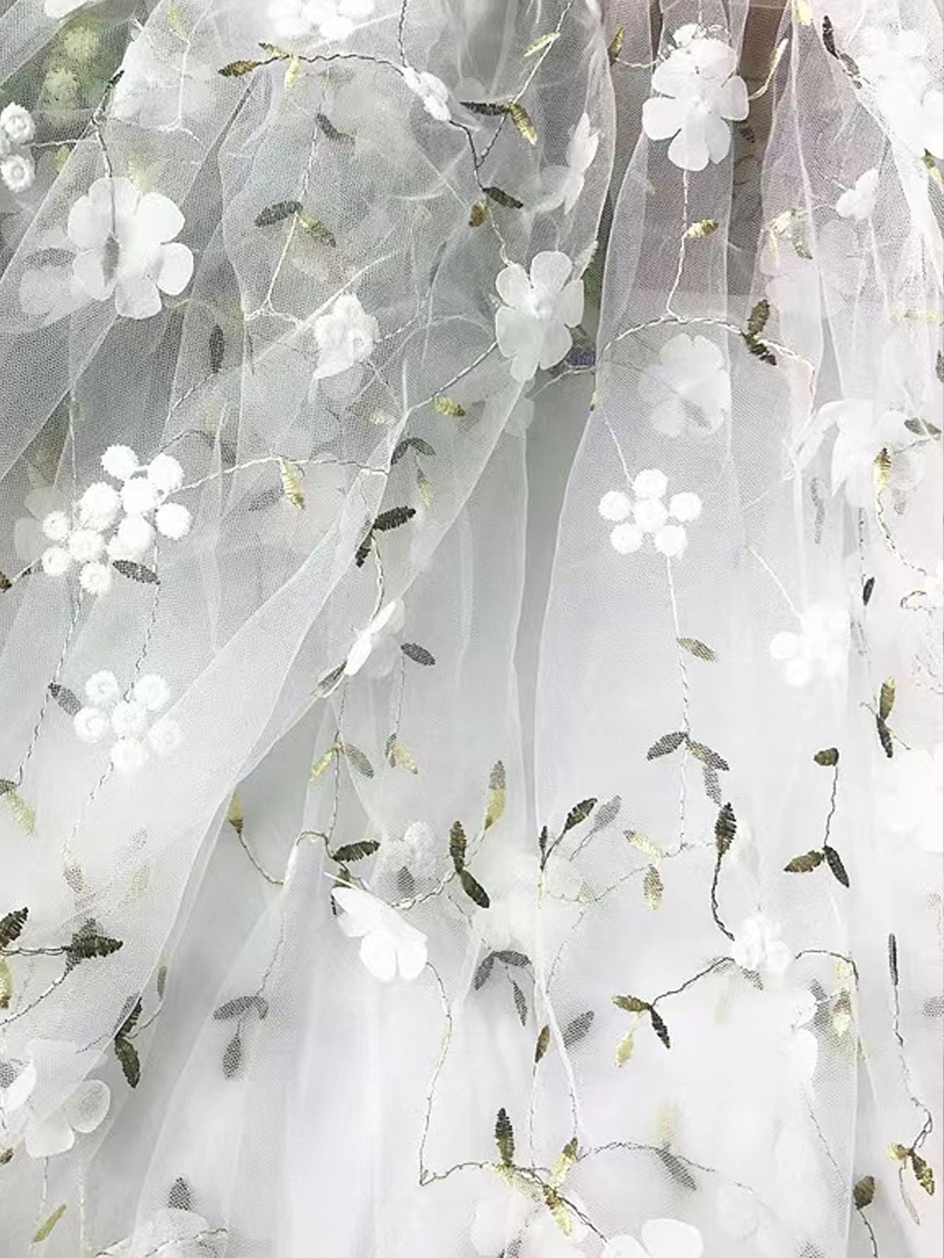 3D Embroidered Floral Pattern Tulle Fabric, Lace Fabric For DIY Dress ...