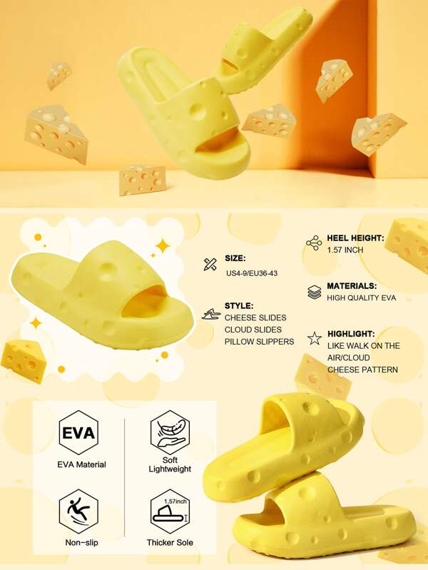Cheese Cloud Slides for Women Cheese Slippers Non-slip Sandals Shower ...