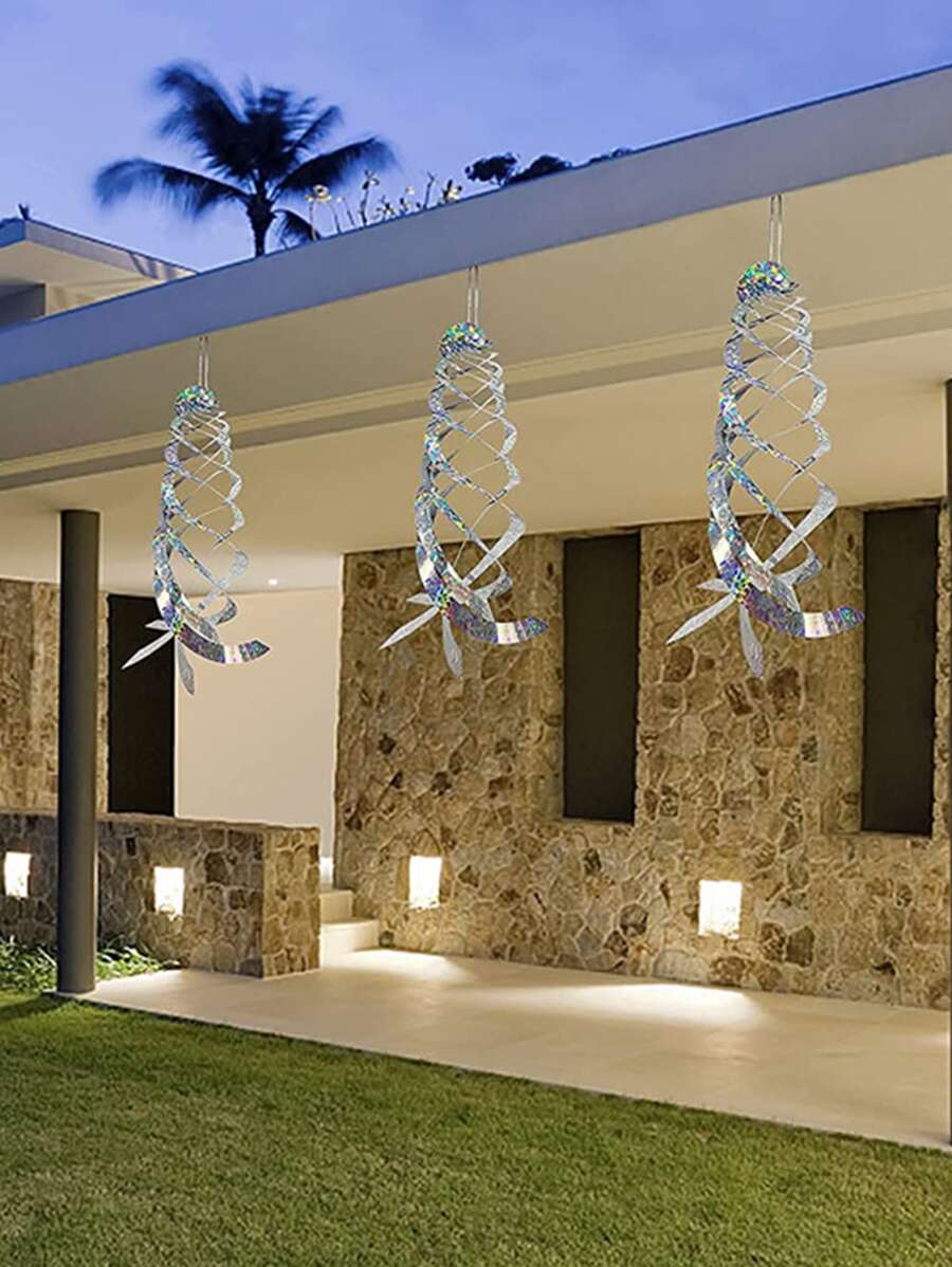 1pc Silver Reflective Bird Repellent Spiral Wind Spinner With Laser ...
