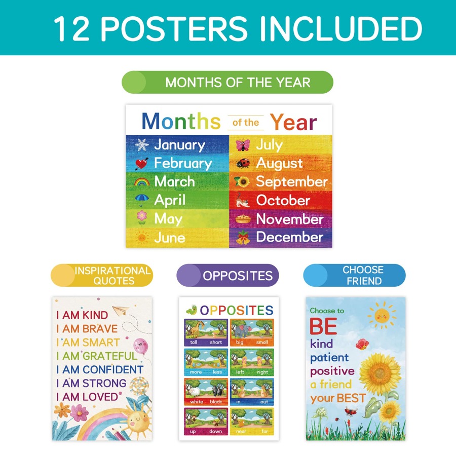 1set 12pcs Children's Education Posters For Classroom Decor, Early ...