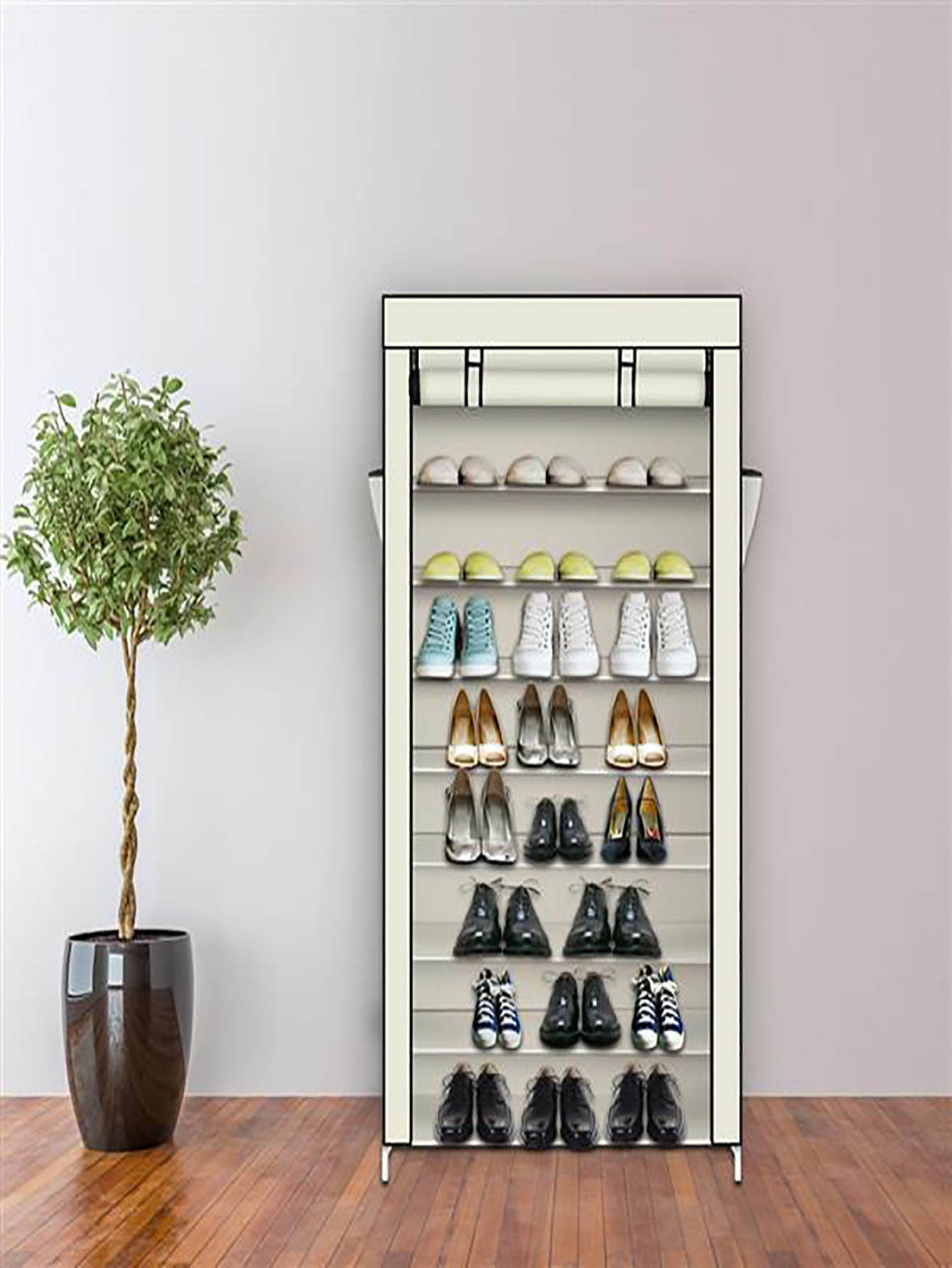 10 Tier Shoes Rack with Cover, Shoes Racks Organizer for Closet, Black ...