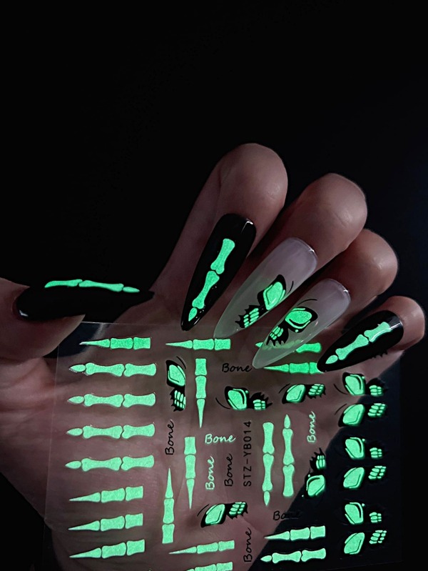 2pcs Light Up Nail Decals, Skull Bones Butterfly Decal Glow in the Dark ...