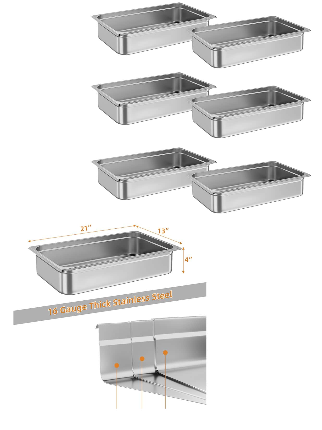 6 Pack Full Size Hotel Pan 4 Inch Deep , [NSF Certified] Commercial ...