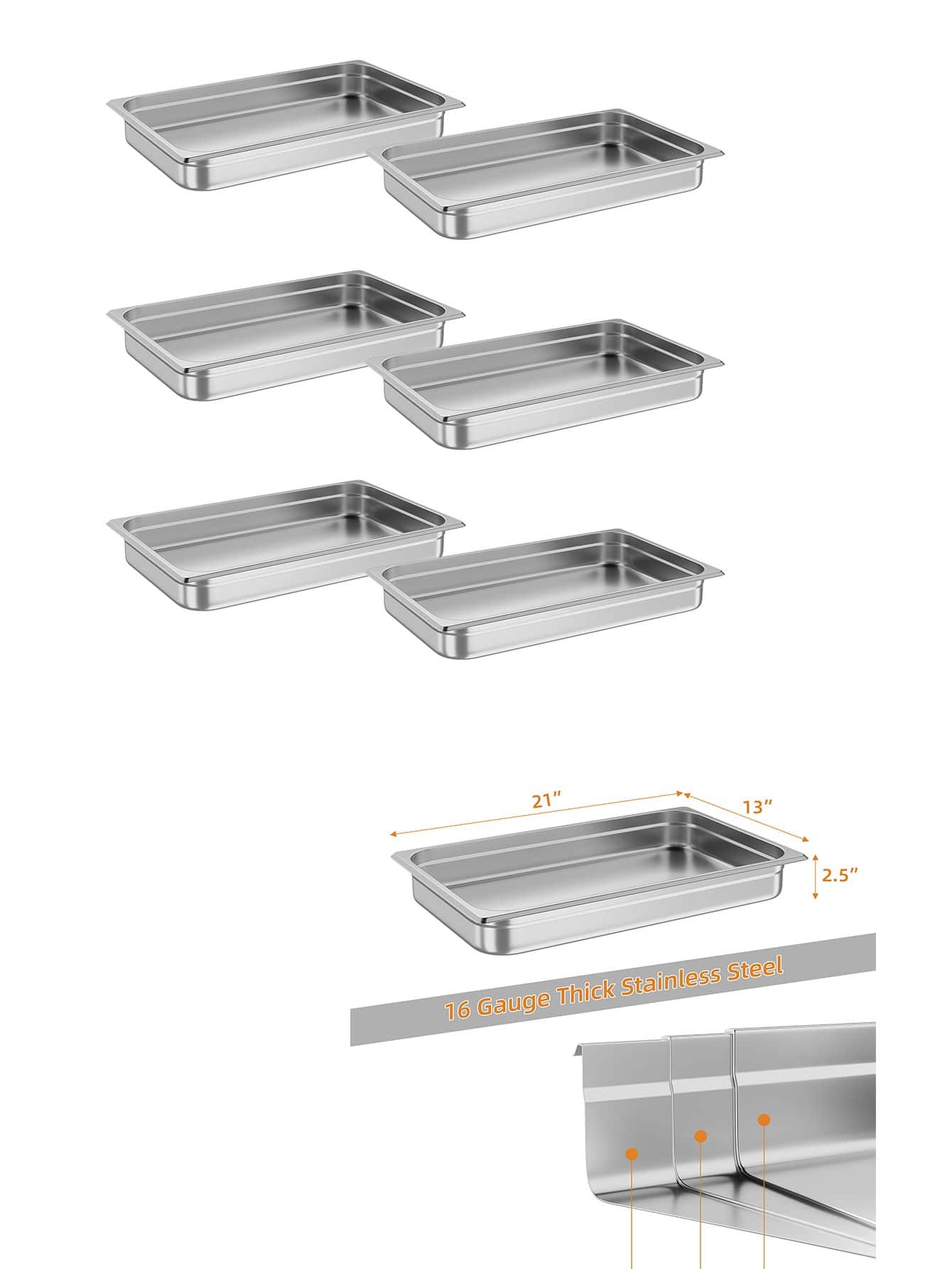 6 Pack Full Size Hotel Pan 2 Inch Deep , [NSF Certified] Commercial ...