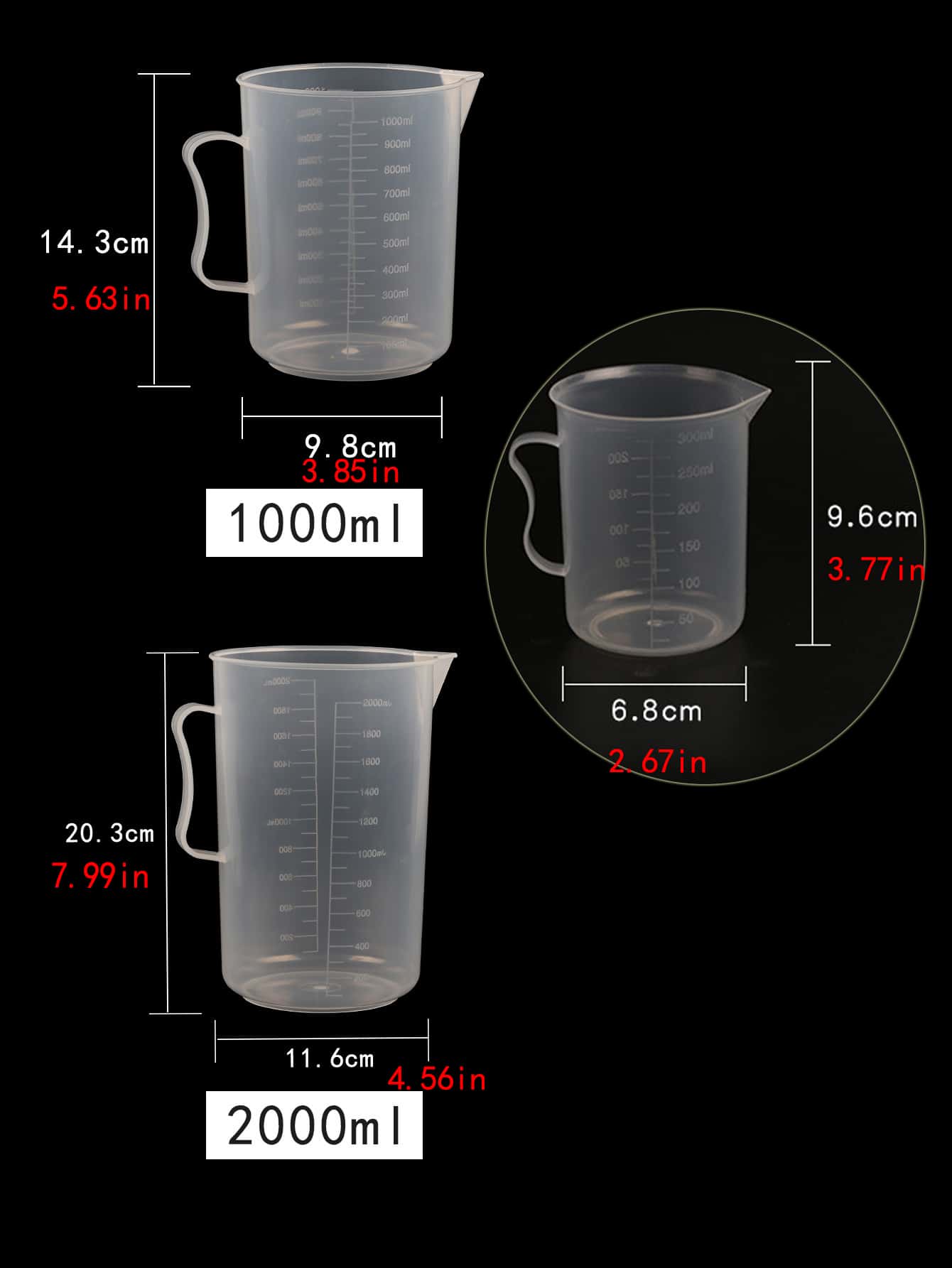 250+1000+2000ML Transparent Plastic Graduated Measuring Cup For Baking ...