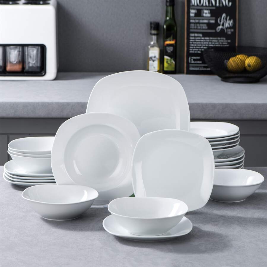 24-Piece Porcelain Dinnerware Set Plates And Bowls Sets, Gray White ...