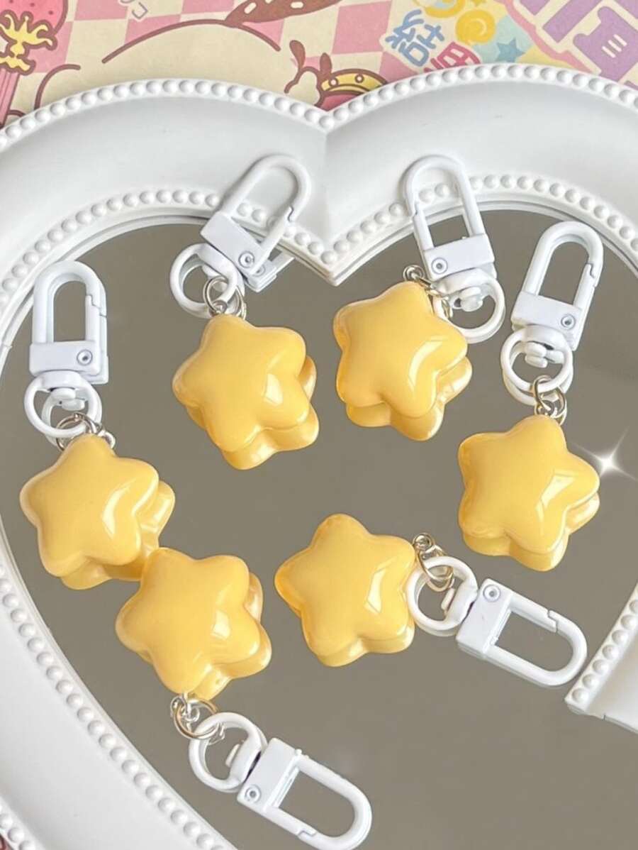 Street4pcs/Set Women's Cute Yellow Star-Shaped Pendant Fashion Keychain ...