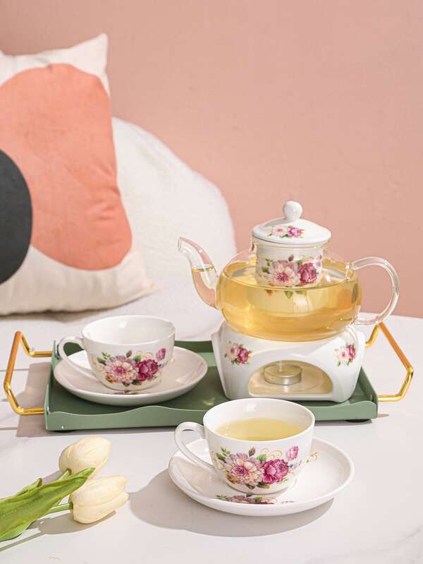 Flower Tea Set Fruit Glass Teapot English Afternoon Tea Set With One ...