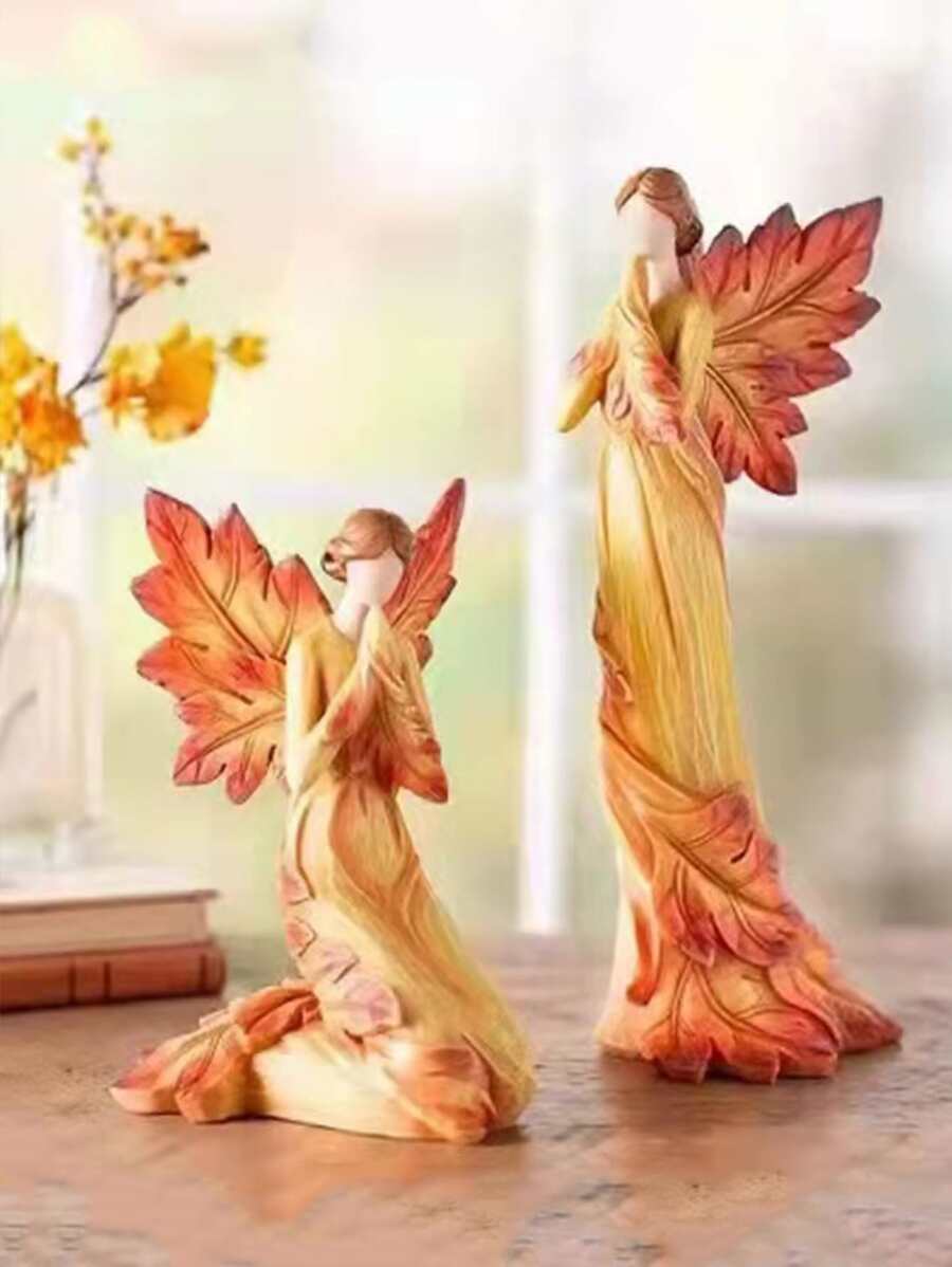 Autumn Themed Resin Craft Of Girl Shape With Leaf Decoration ...