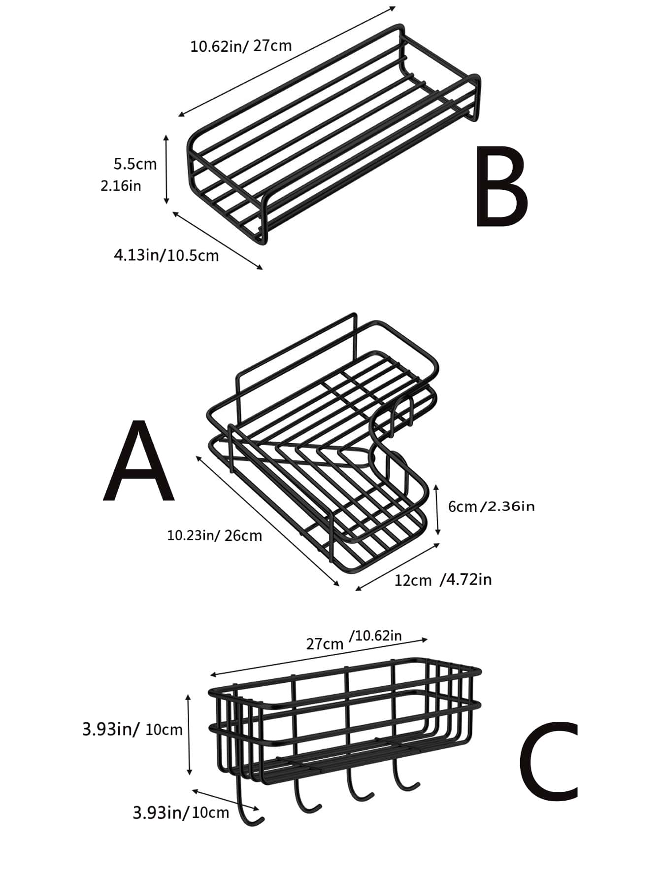 1pc iron bathroom storage rack, black non perforated wall mounted ...