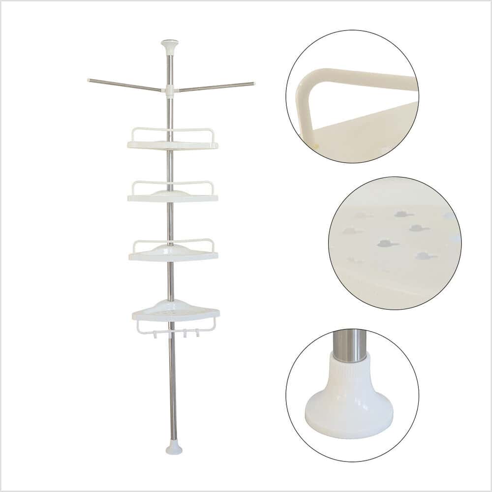 4 Tier Caddy Corner Shelf Bathroom Corner Storage Rack Holder Organizer ...