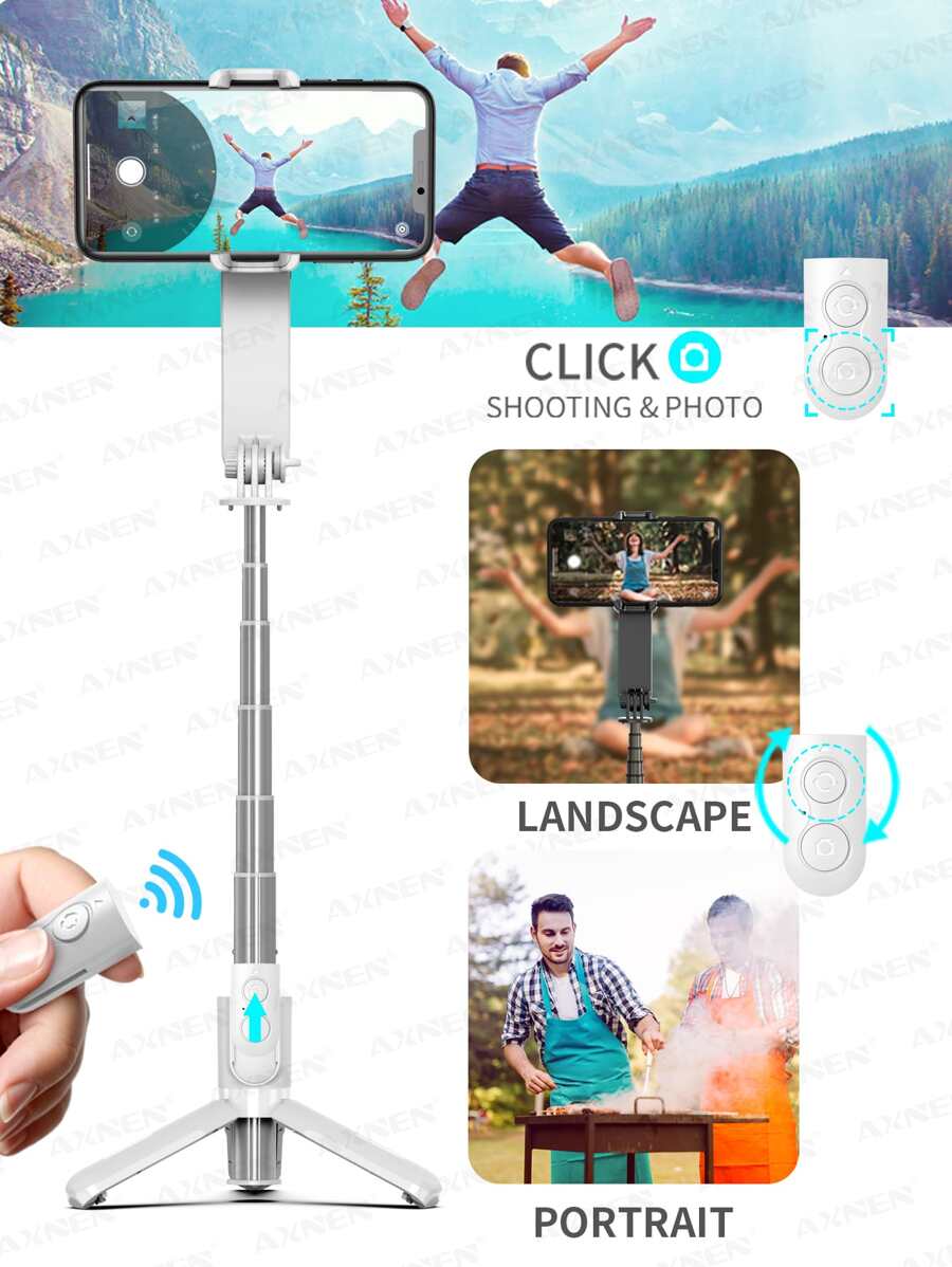 (White) Gimbal Stabilizer For Smartphone, LED Light Portable Selfie ...