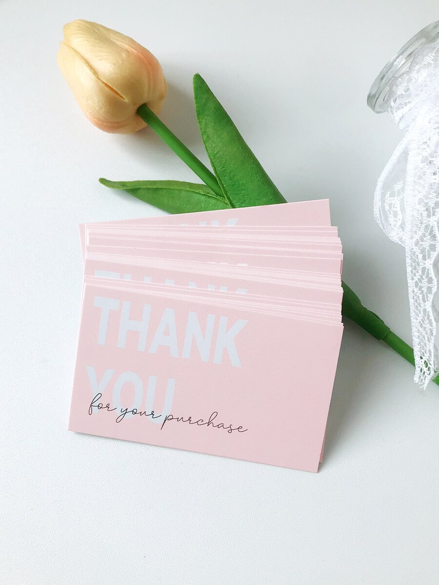 50pcs/Pack Thank You Cards Pink Small Business Card For Bakery Wedding ...