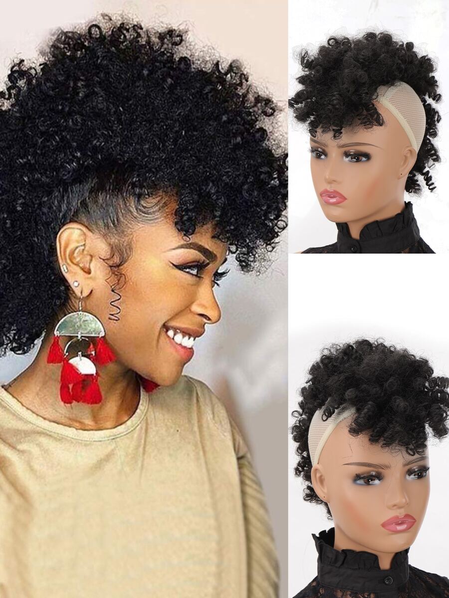 Ponytails Afro High Puff Hair Bun Ponytail Drawstring With Bangs ...