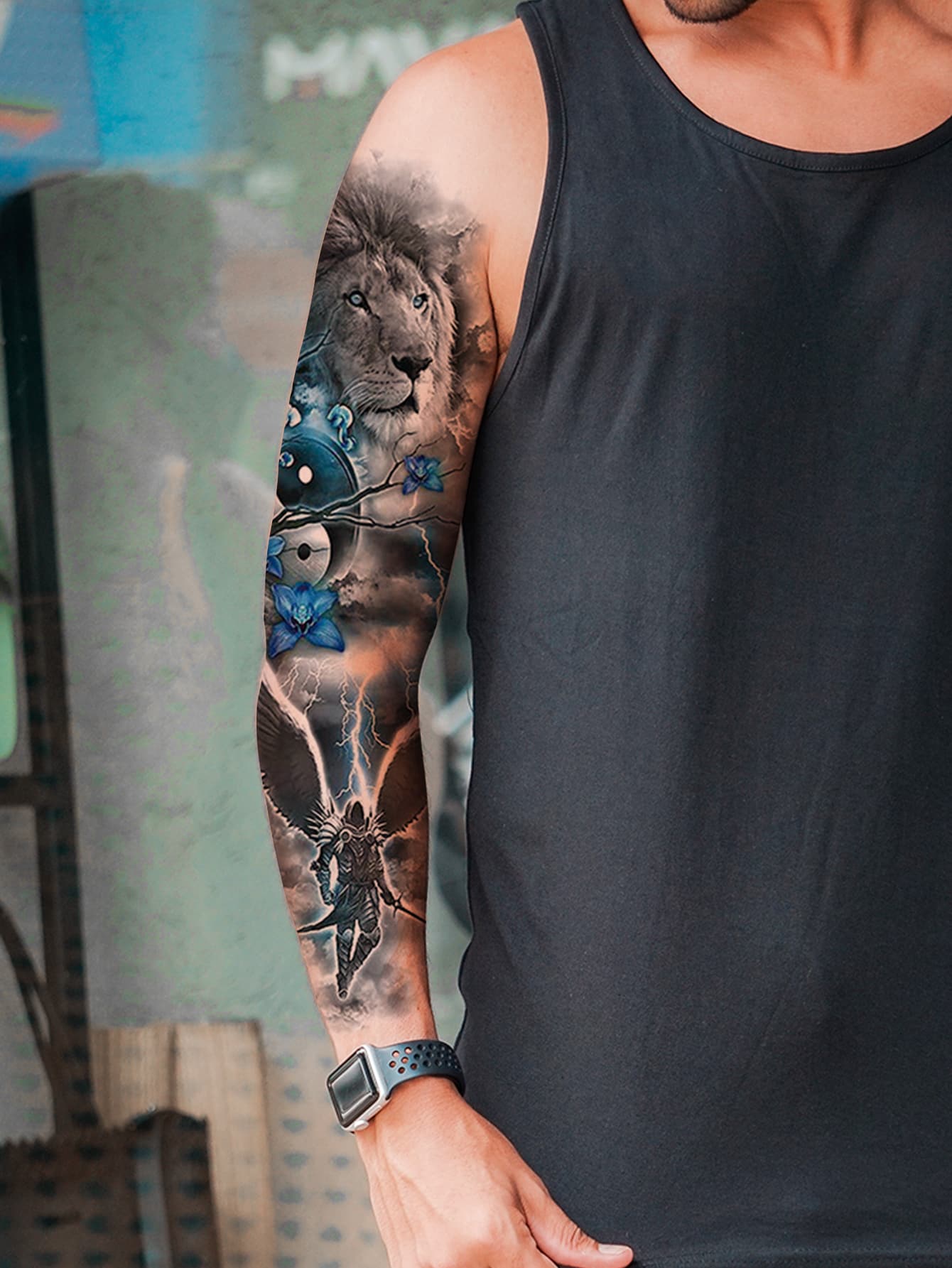 1Pc Lion & Wing Character Temporary Tattoo Sticker Fake Tattoo Sticker ...