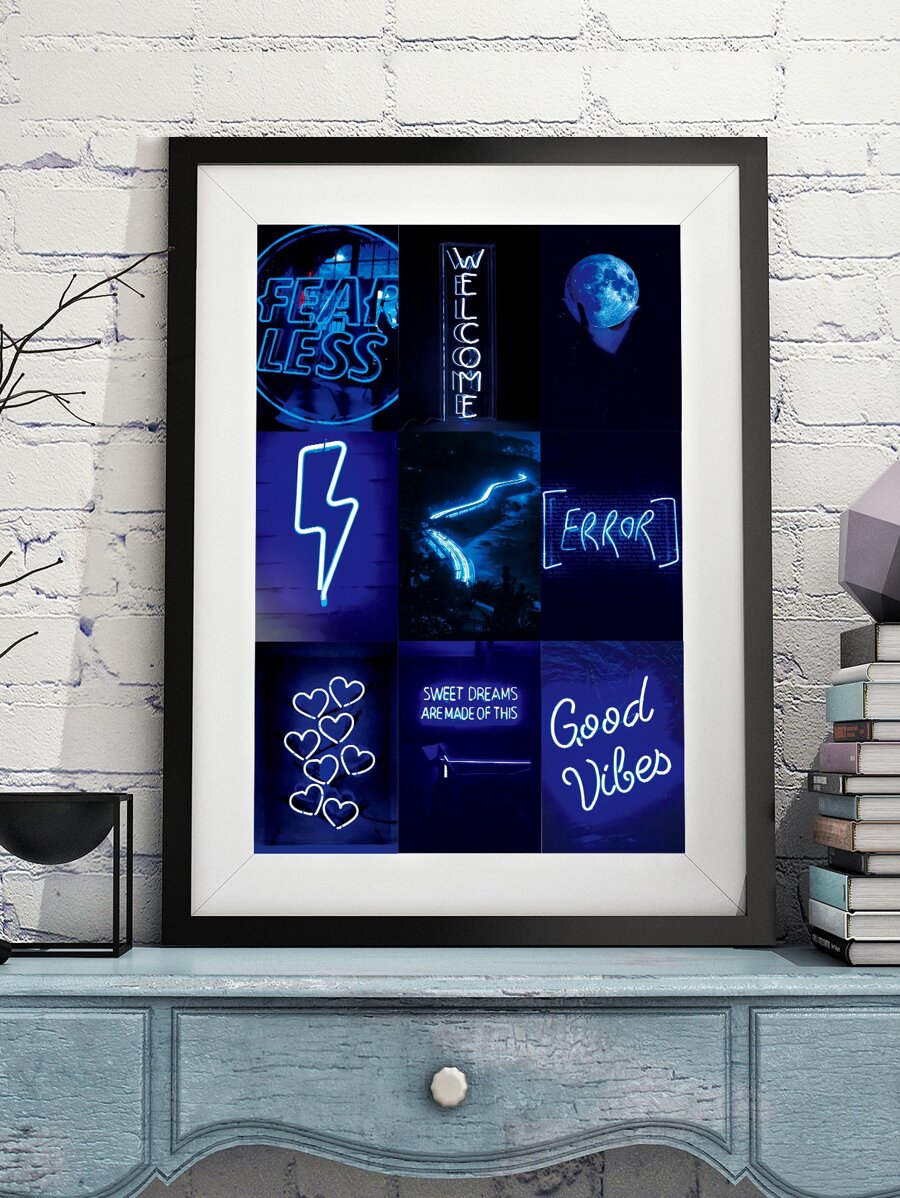 50pcs Neon Photo Wall Collage Kit Aesthetic Pictures, Blue Aesthetic ...