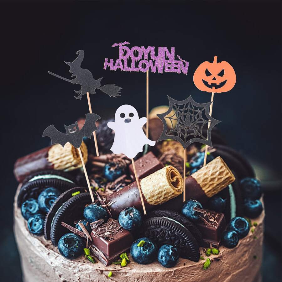 Halloween Party Supplies Pumpkin, Bat, Cake Toppers, Set Of 6 | SHEIN