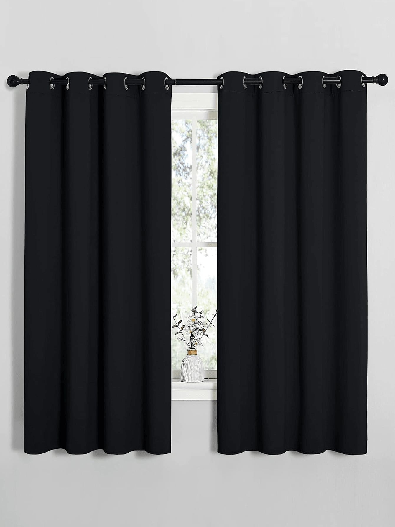 1pc Black Faux Silk Window Curtain | SHEIN UK