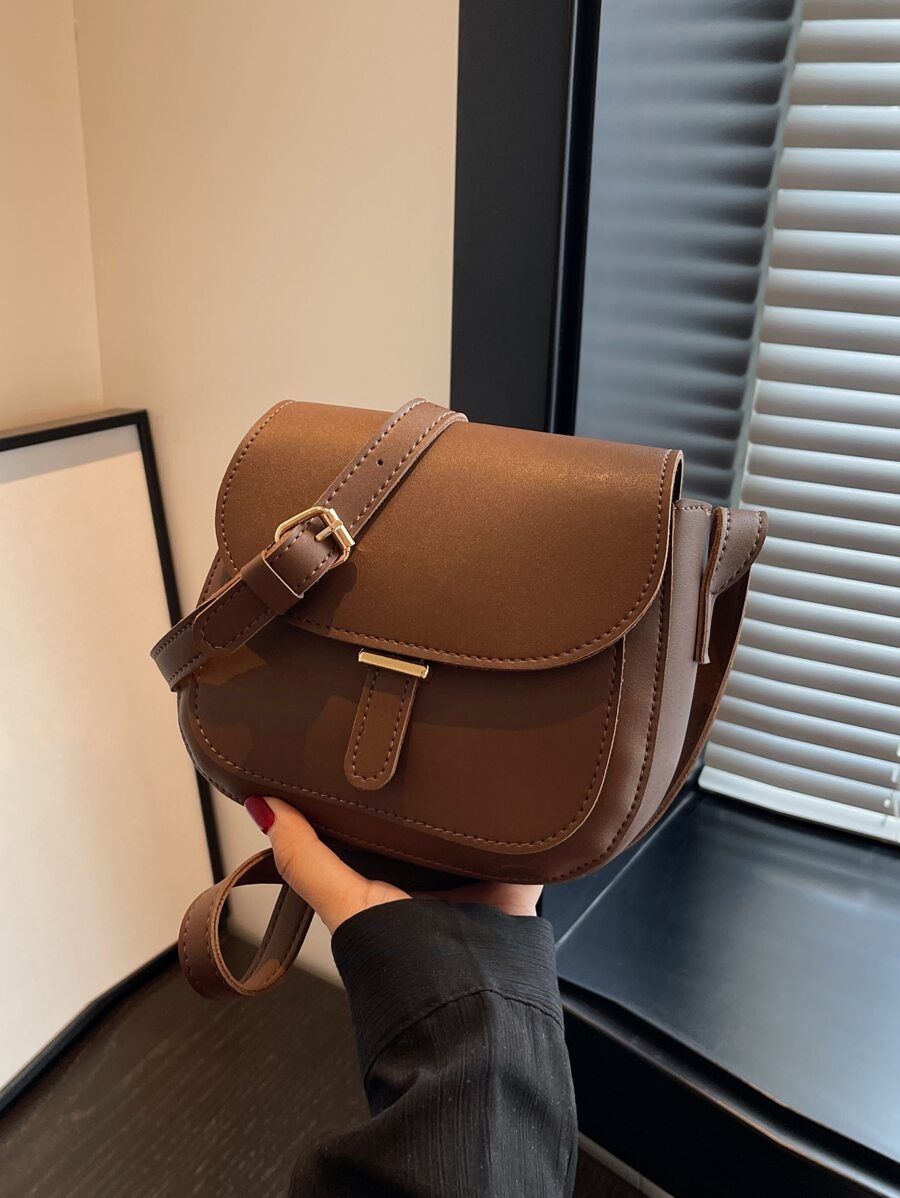 Pu Leather Simple Sling Bag Mini Fashion Saddle Bag With Minimalist ...