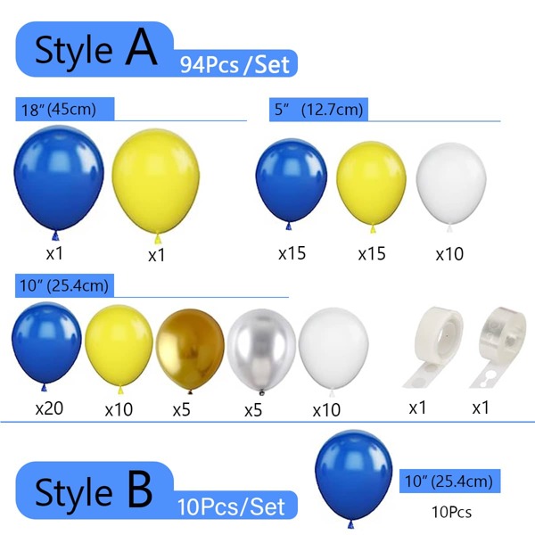 10/94pcs Blue Yellow White Balloon Garland Kit, Metallic Gold & Silver Balloon Arch Kit, For ...