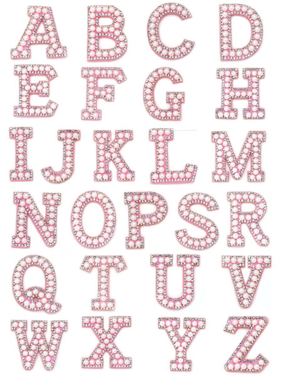 26 English Letters Pearl Rhinestone Patches For Clothes A-Z Alphabet ...