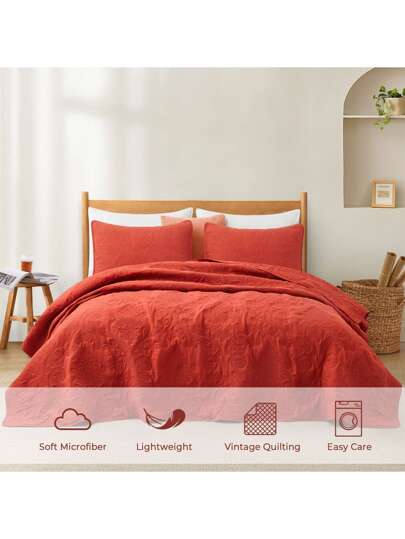 Peace Nest Pre-washed Stitch Microfiber Quilt Coverlet Set | SHEIN USA