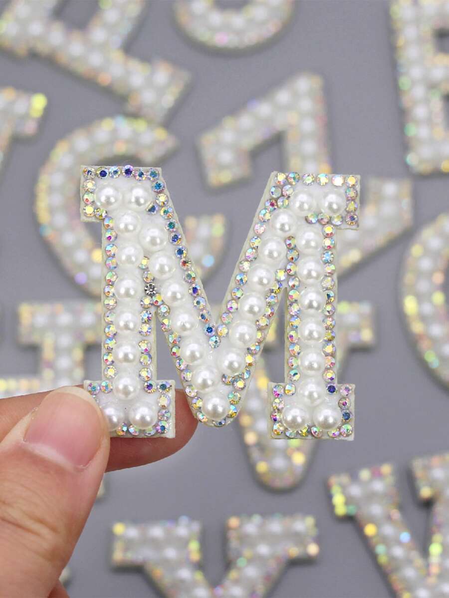 Crystal AB 26 English Letters Pearl Rhinestone Patches For Clothes A-Z ...
