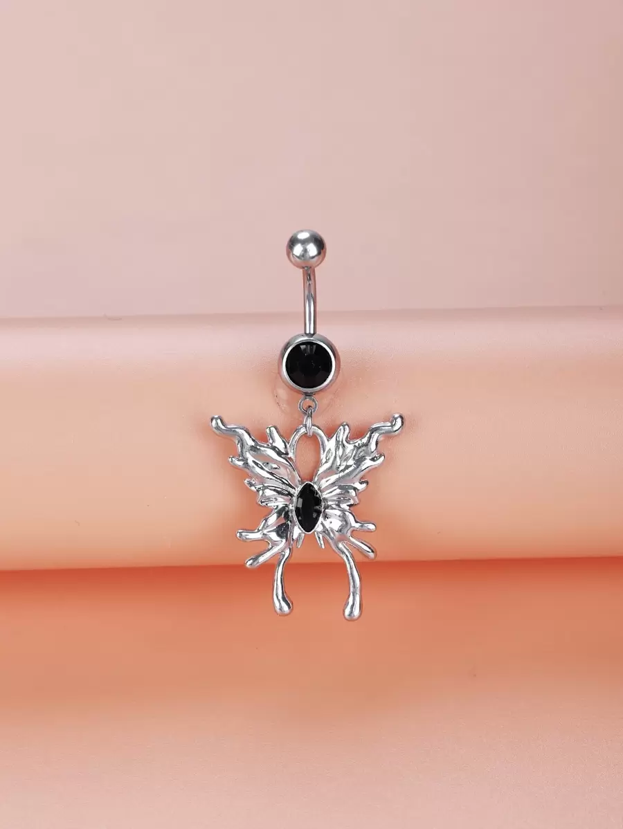 1pc y2k Metallic style Liquid Butterfly belly button Stainless Steel body piercing belly button ...