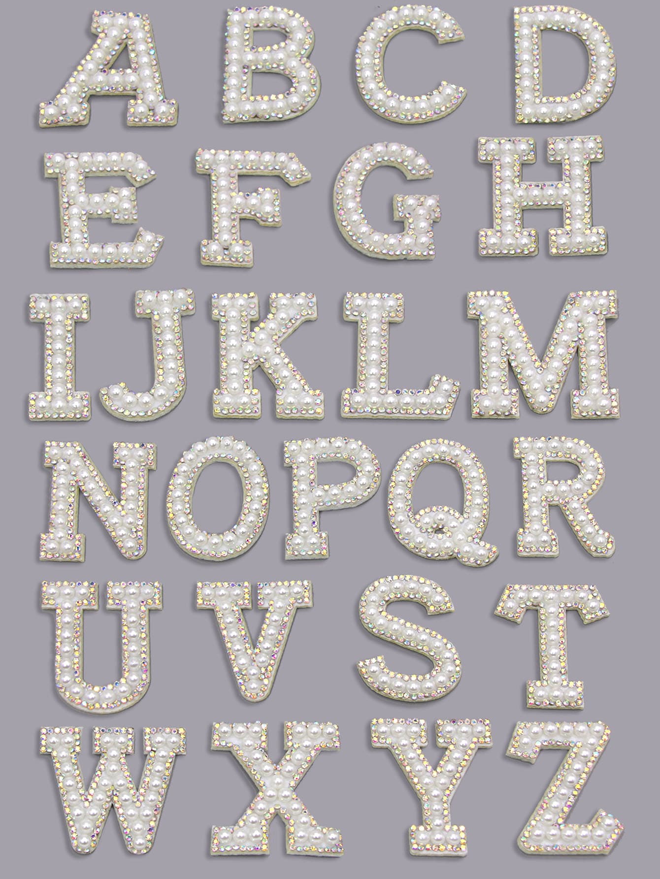 Crystal AB 26 English Letters Pearl Rhinestone Patches For Clothes A-Z ...