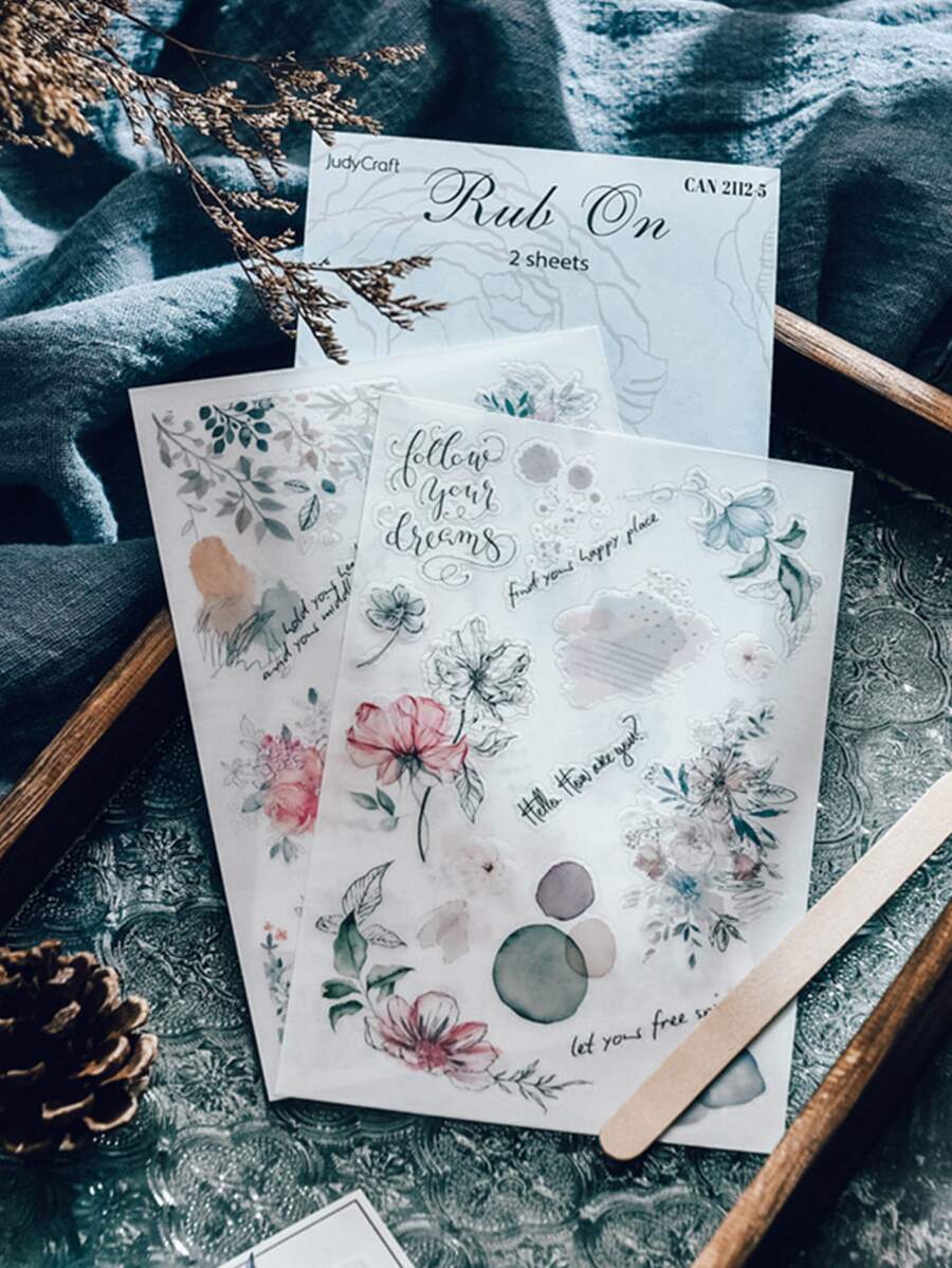 2sheets Floral Rub On Transfer Sticker For DIY Junk Journal Planner ...