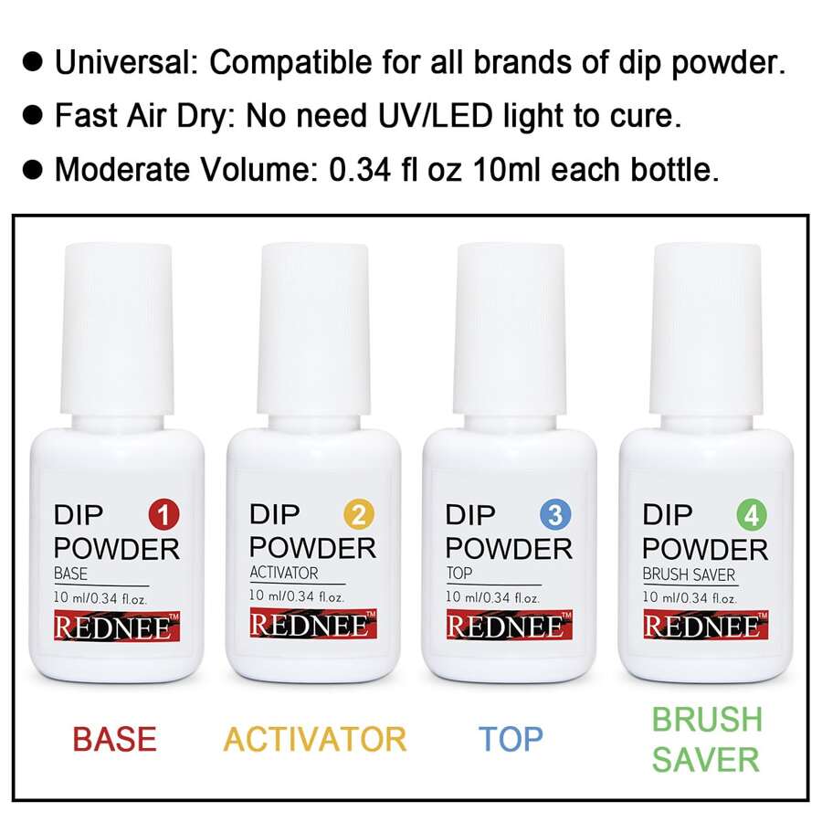 REDNEE 4pcs 10ml Dip Powder Liquid Set, Refill Dipping Powder System ...