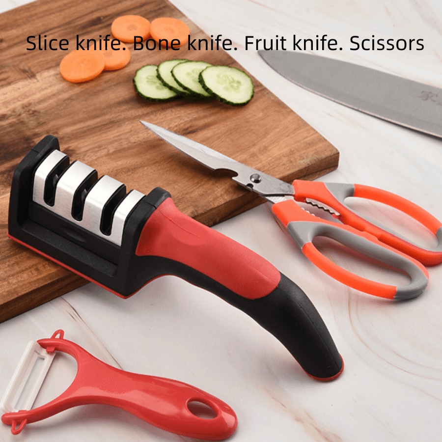 Hangable three-stage household knife sharpener kitchen multi-functional ...