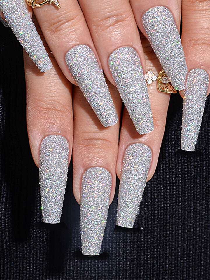Sparkly Silver Nails