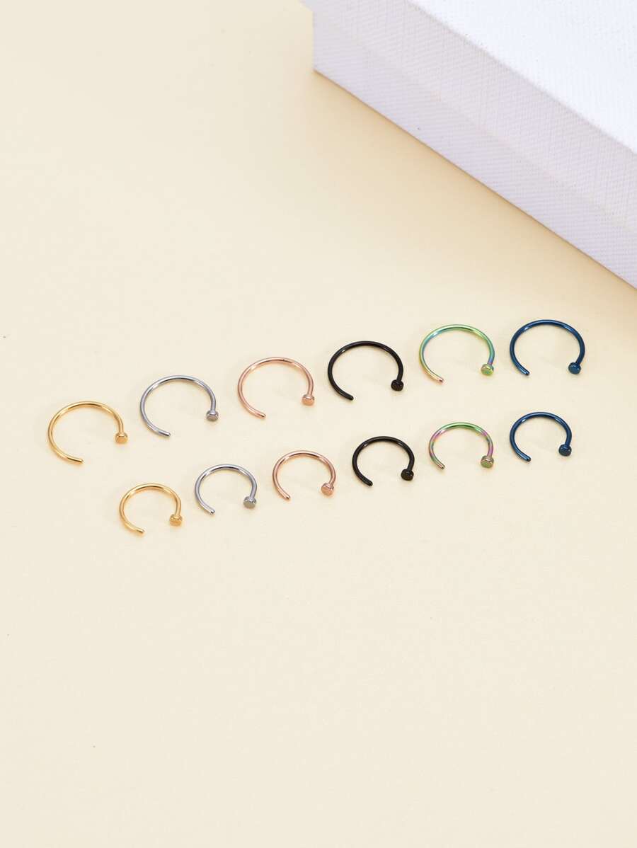 12pcs Stainless Steel Body Jewelry Piercing Nose Ring Hoop, Ear Stud ...