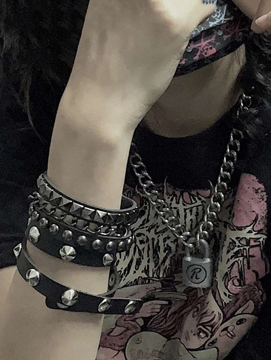 Punk PU Leather Cuff Bracelet - Goth Wristband with Metal Studded - 80s ...