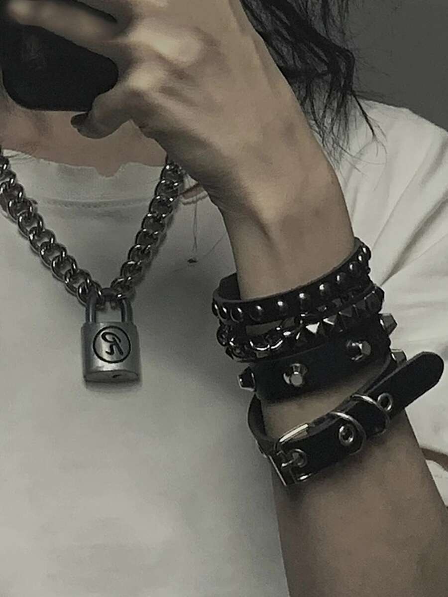 Punk PU Leather Cuff Bracelet - Goth Wristband with Metal Studded - 80s ...