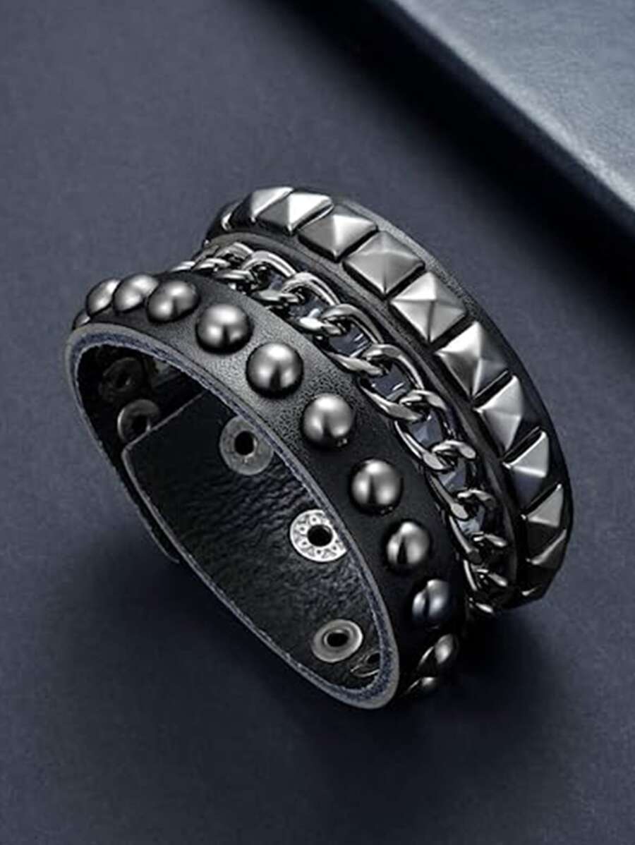 Punk PU Leather Cuff Bracelet - Goth Wristband with Metal Studded - 80s ...